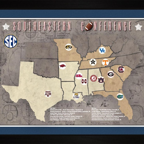 FBS College Football Stadiums Teams Location Map 24x18 - Etsy