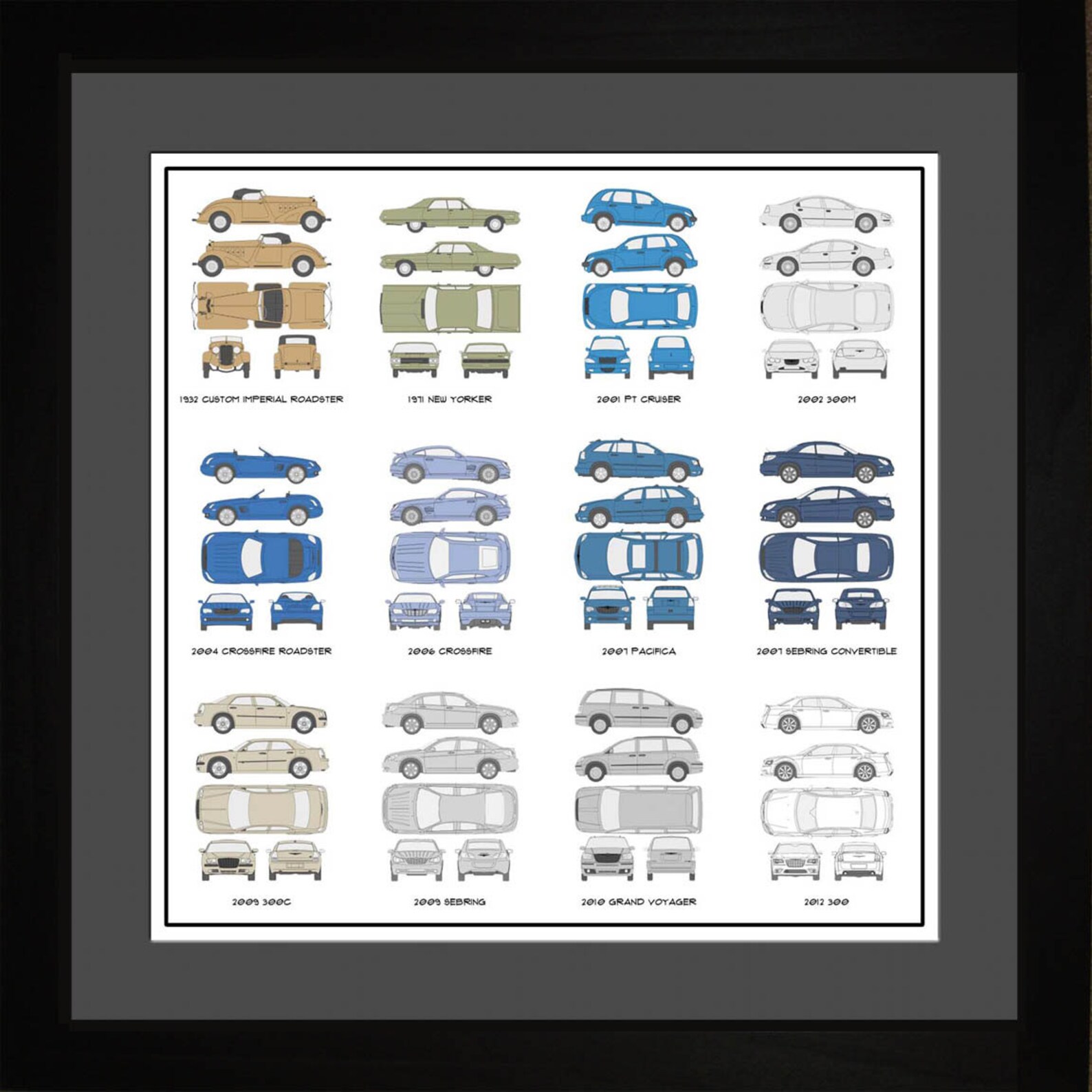 Chrysler Auto Collection Drawing Art Car 300 Crossfire PT | Etsy