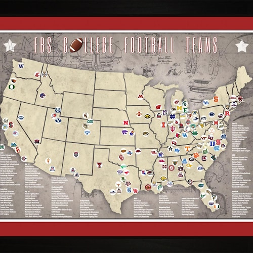 FBS College Football Stadiums Teams Location Map 24x18 - Etsy