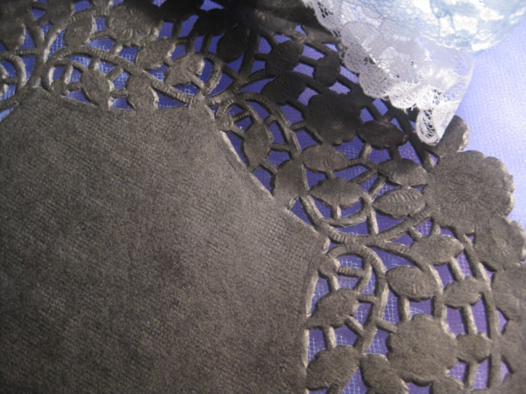 50 Pcs 10" Inch Round Black PAPER LACE Doilies Craft Cards Goth FLORAL ...