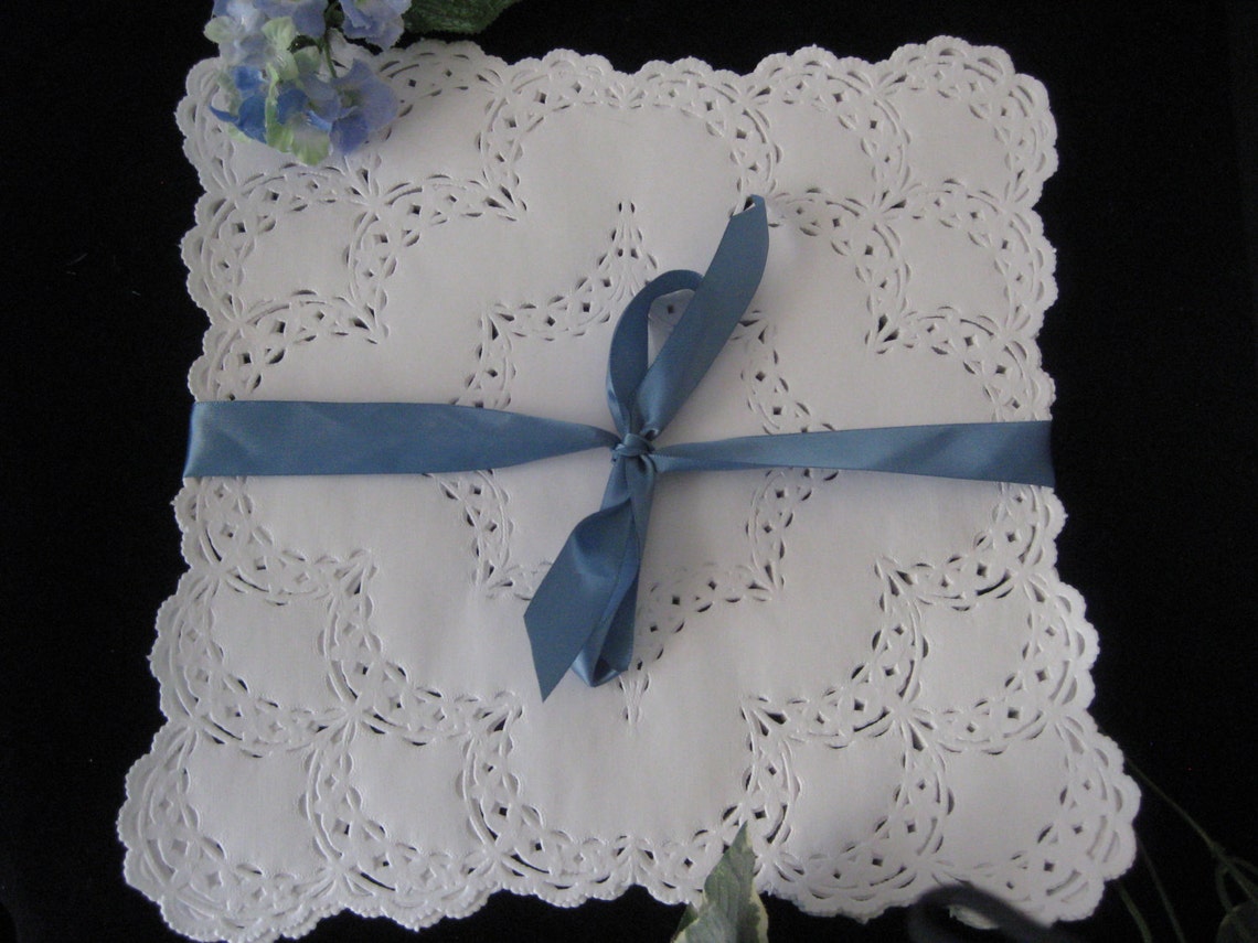 12 Inch Square White Paper Doilies Scalloped Corners | Etsy