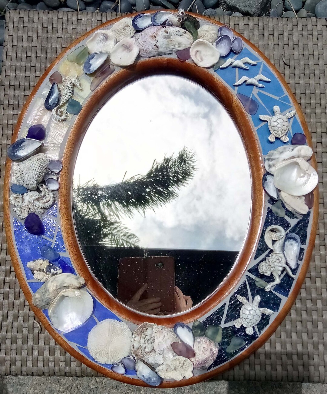 Custom 19 X 23 Inch "summer in Cape Cod" Mosaic Mirror on Mahogany Wood ...