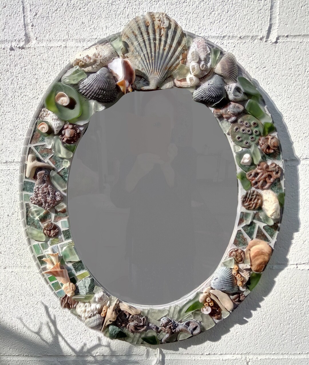 Custom Wondrous "octopus's Garden" Mosaic Mirror on 19 X 23" Wood Base ...