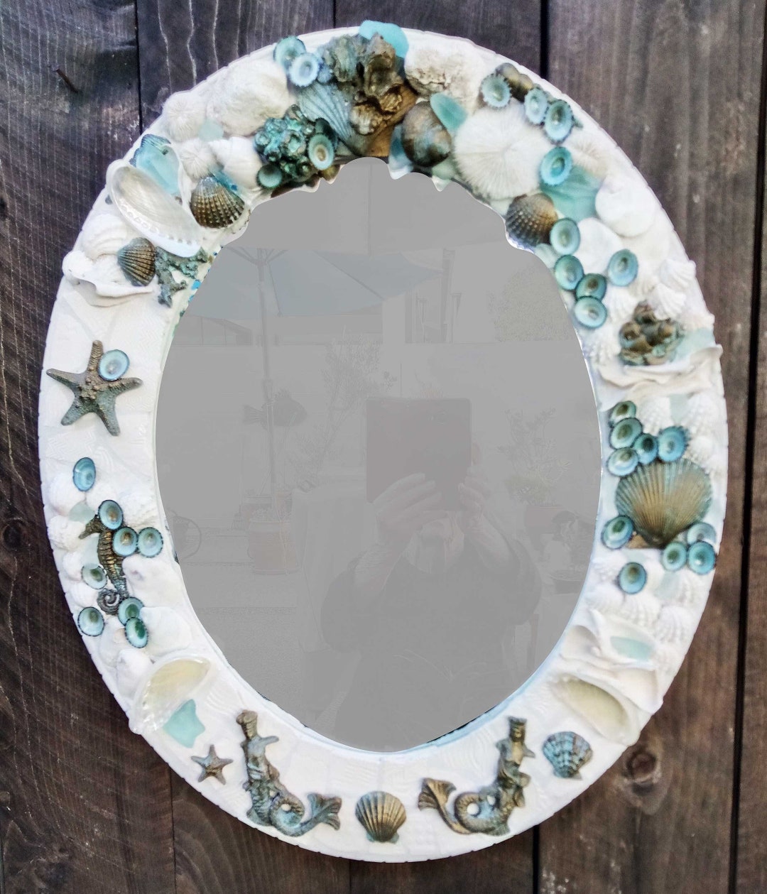 Custom Alluring "mermaid Wedding" 19 X 23 In. Mosaic & Shell Mirror W ...