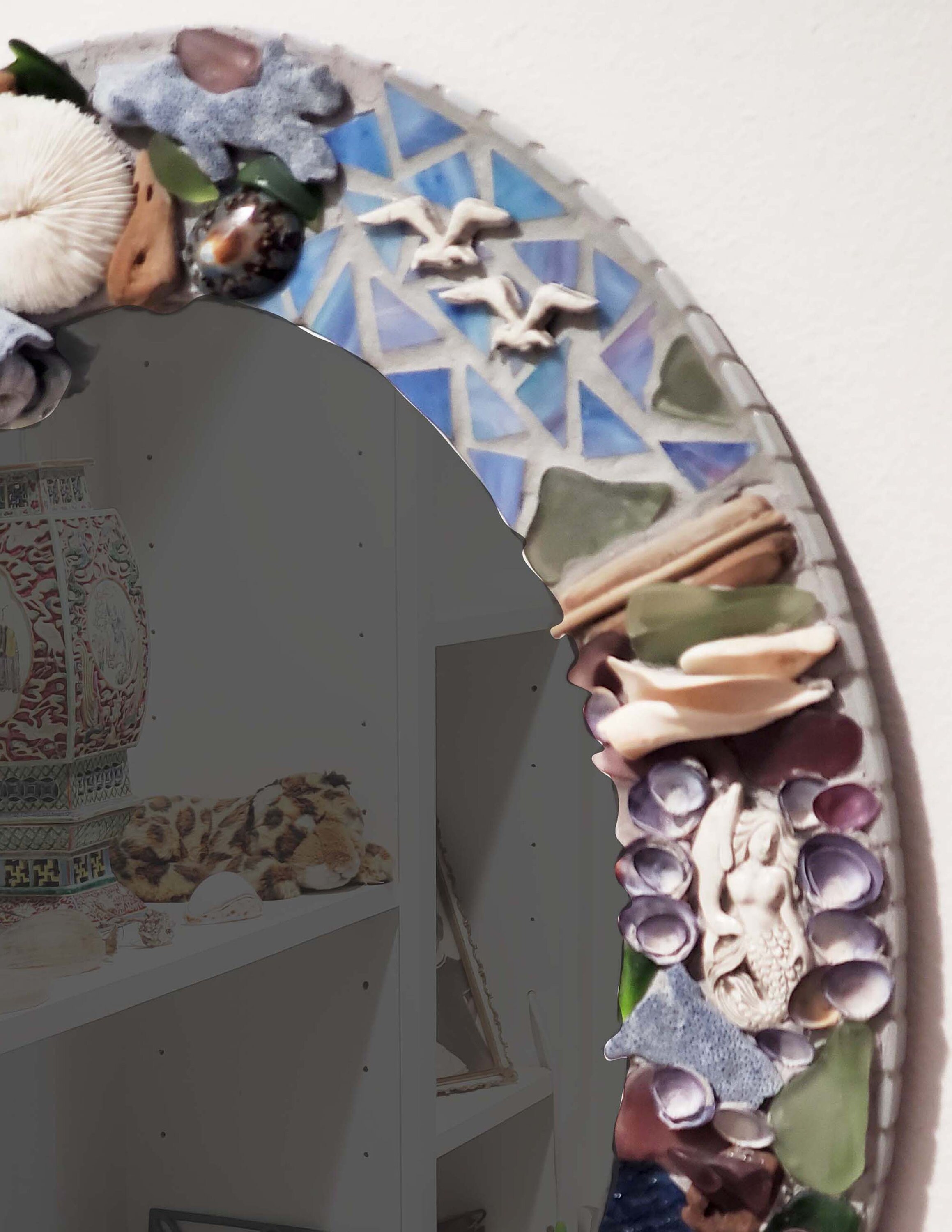 Custom Beautiful Blue Coral and Blue Shell Mosaic Mirror on 19" X 23 ...