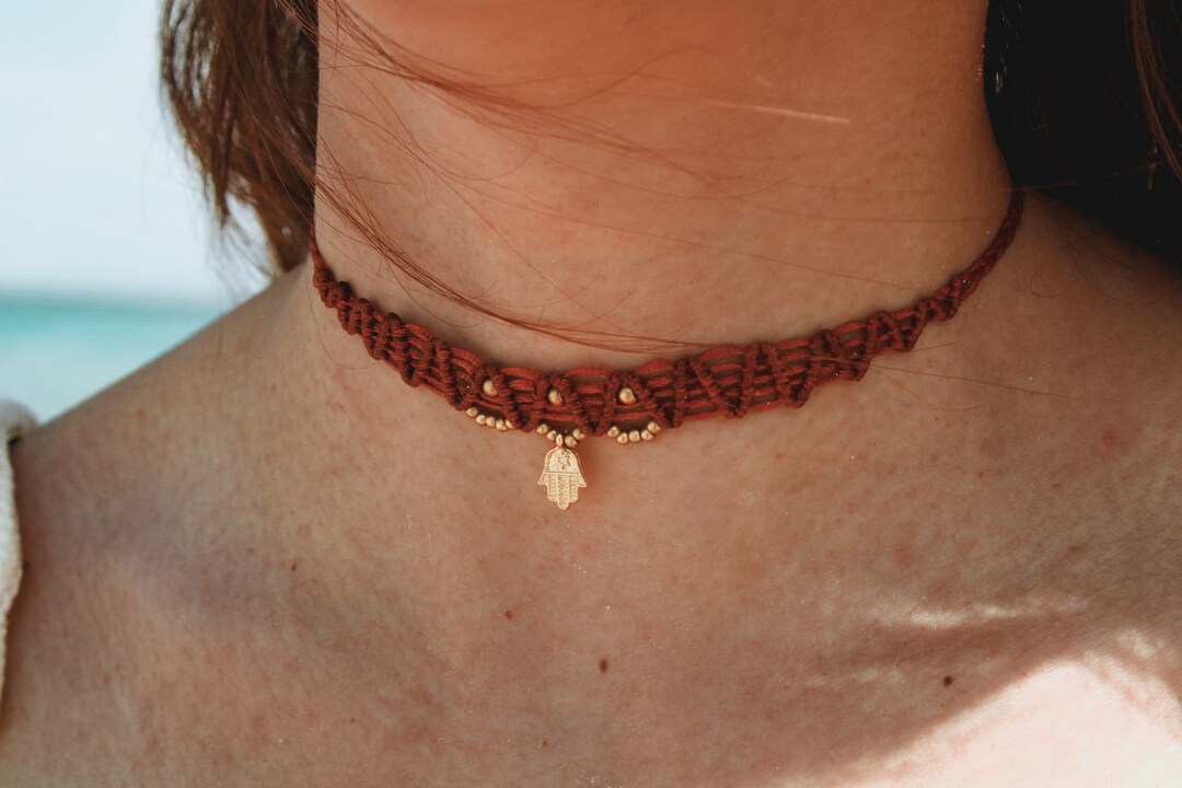 Personalized Macrame Bohemian Indian Choker With Golden Charm /unique ...