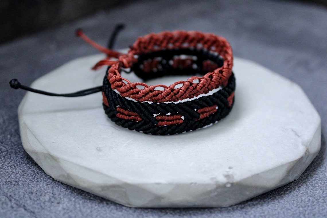 Black knotted men bracelet handmade thread luxury everyday | Etsy