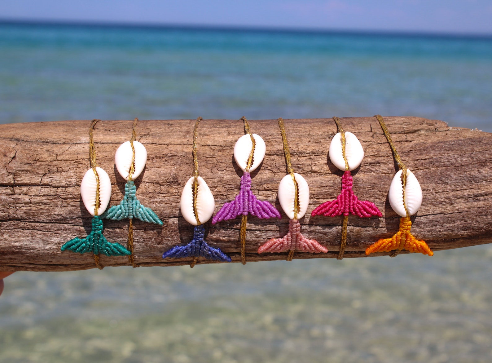 Macrame Friendship Boho Mermaid Tail Bracelet, Summer Beach Cowrie ...