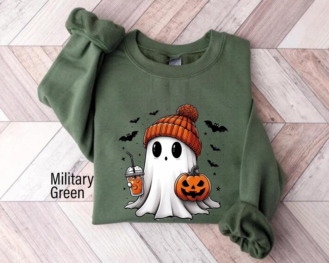 Cute Ghost Sweatshirt, Funny Spooky Coffee Sweatshirt, Womens Ghost ...