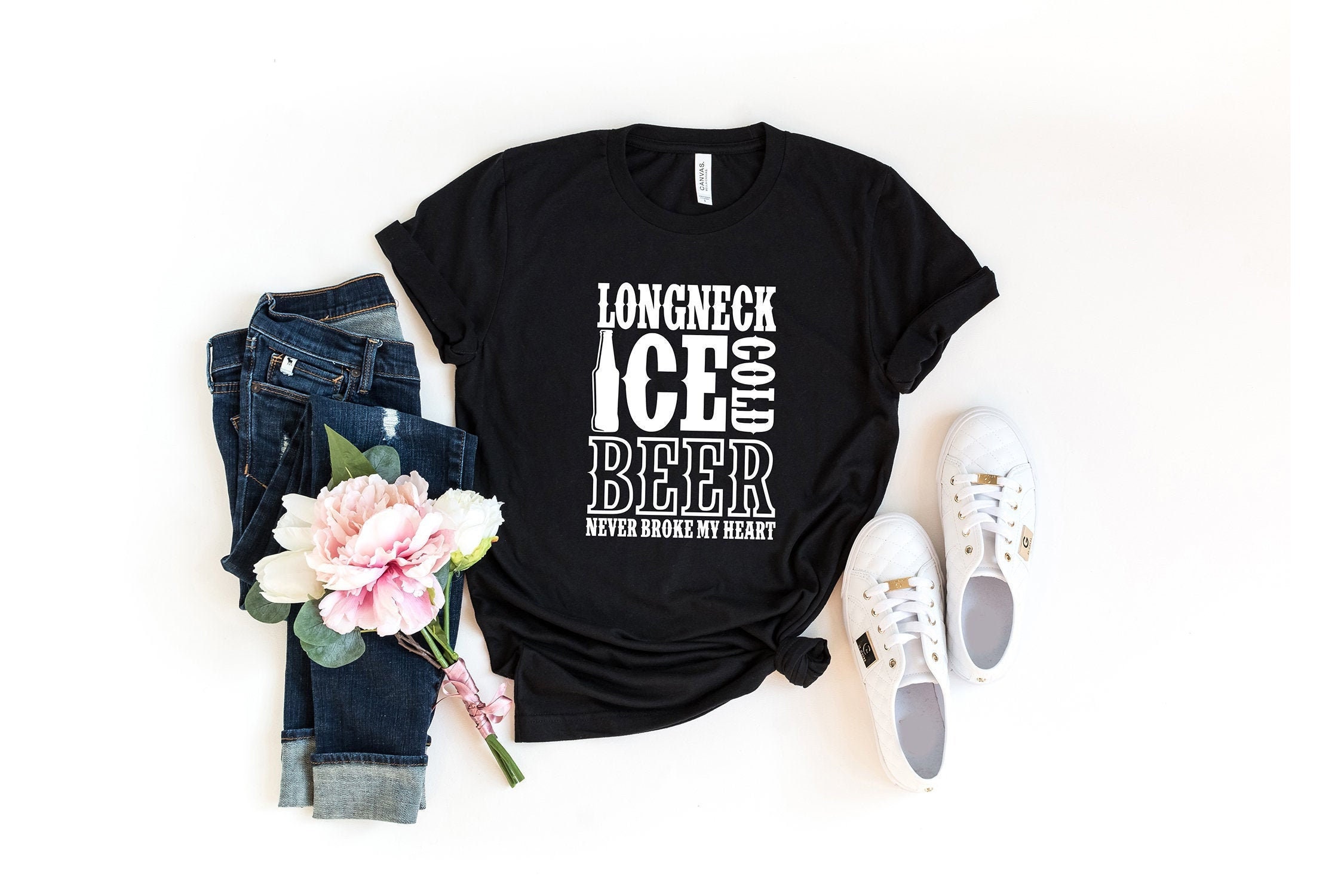 Long Neck Ice Cold Beer Never Broke My Heart Shirt Country | Etsy