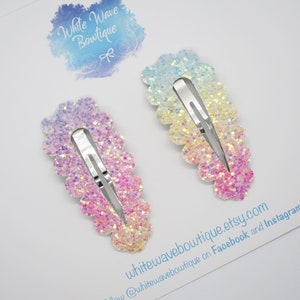 Rainbow Snap Clip Set, Pastel Scallop Glitter Snap Clip, Hair Clip Set ...