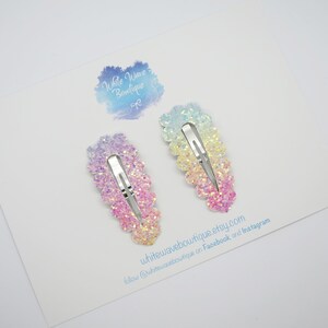 Rainbow Snap Clip Set, Pastel Scallop Glitter Snap Clip, Hair Clip Set ...
