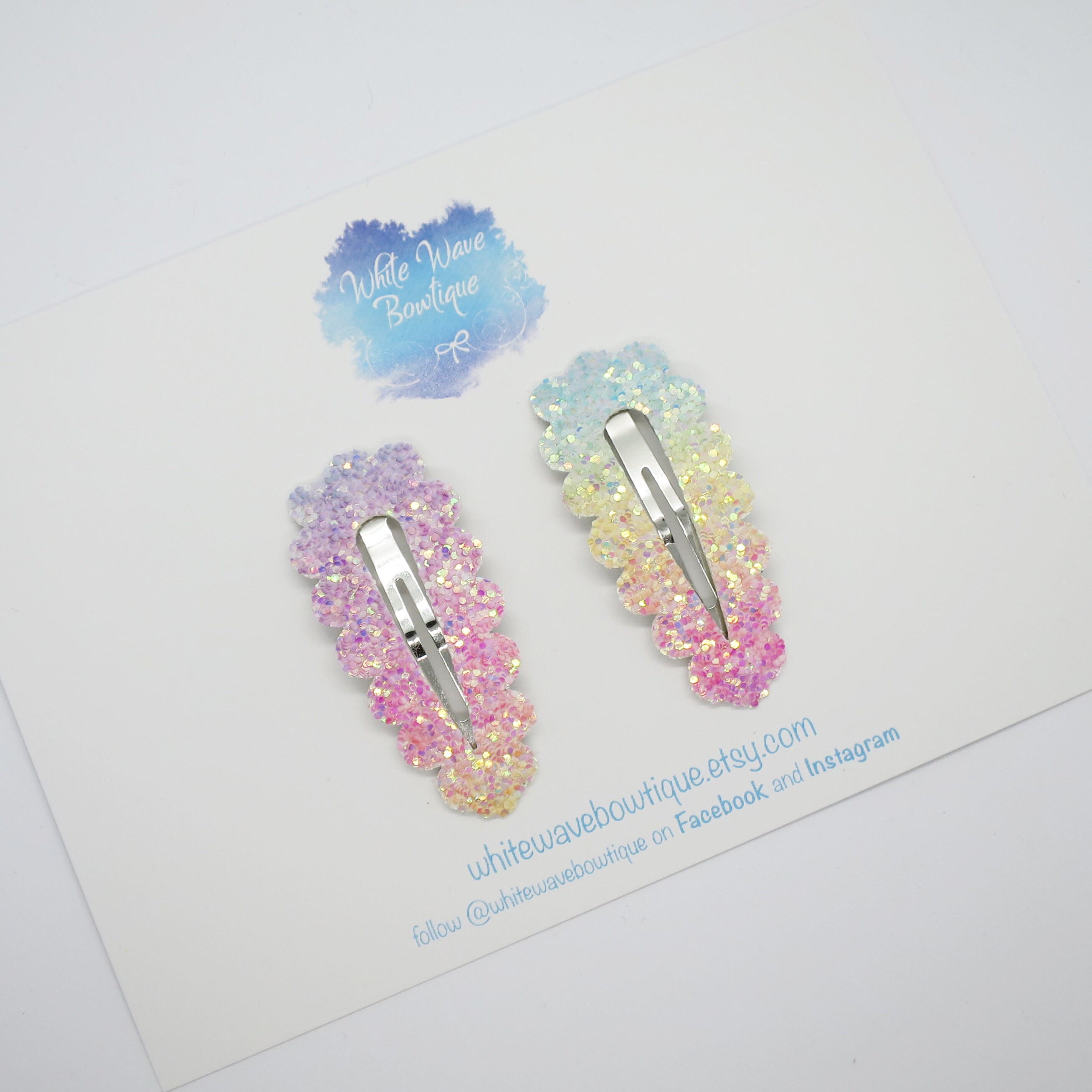 Rainbow Snap Clip Set, Pastel Scallop Glitter Snap Clip, Hair Clip Set ...