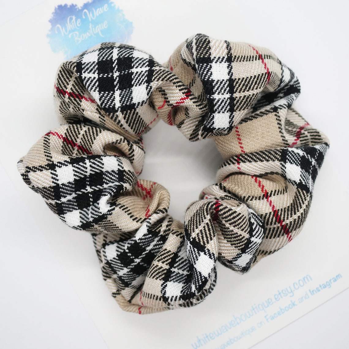 Tartan Scrunchie, Caramel Tartan Hair Band, Festive Hair Tie, Stretchy ...