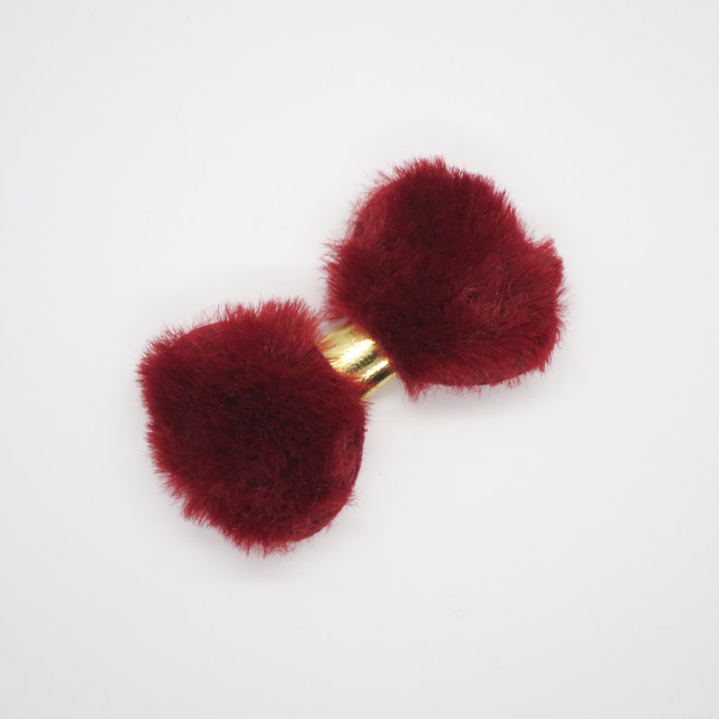 Fur hair bow soft hair clip faux fur bow fluffy bobble pom | Etsy