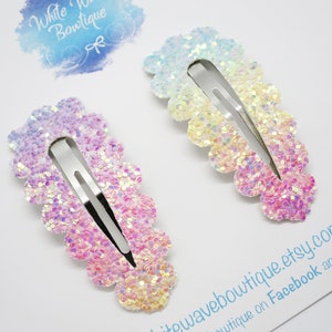 Rainbow Snap Clip Set, Pastel Scallop Glitter Snap Clip, Hair Clip Set ...