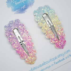 Rainbow Snap Clip Set, Pastel Scallop Glitter Snap Clip, Hair Clip Set ...