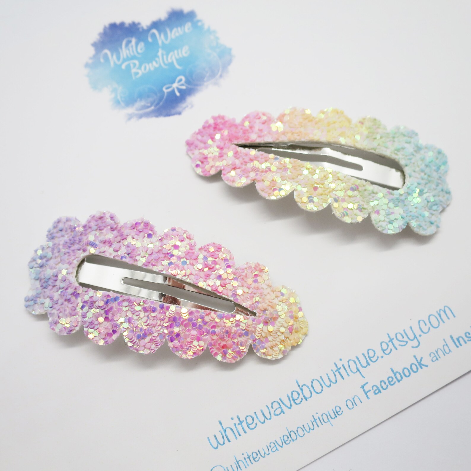 Rainbow Snap Clip Set, Pastel Scallop Glitter Snap Clip, Hair Clip Set ...