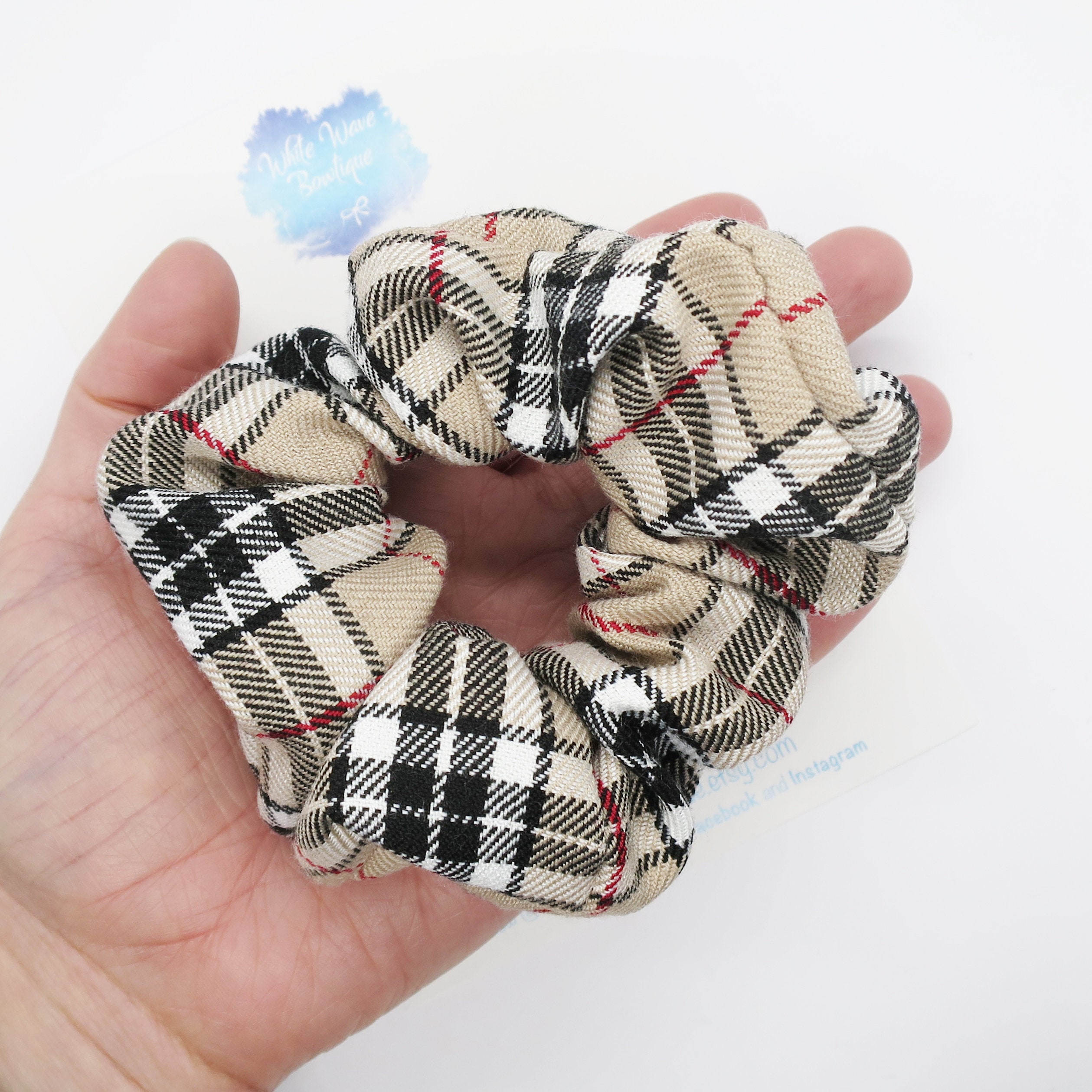 Tartan Scrunchie, Caramel Tartan Hair Band, Festive Hair Tie, Stretchy ...