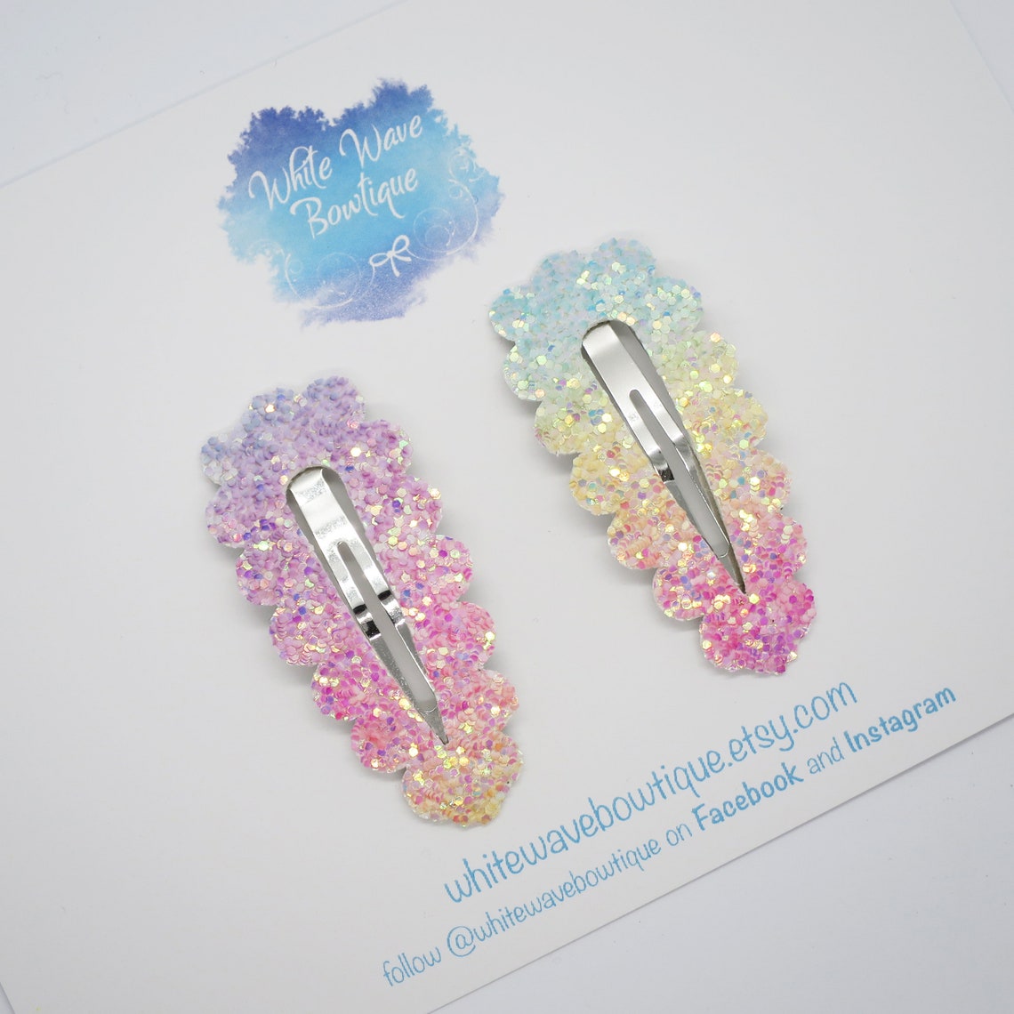 Rainbow Snap Clip Set, Pastel Scallop Glitter Snap Clip, Hair Clip Set ...