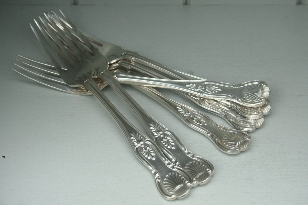 Salad Forks Kings Pattern English Silver Plate Set Six 1920s Mappin and ...