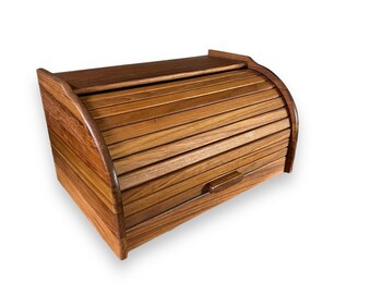 Large Teak Wood Tambour Storage Box With 3 Compartments Mid Century ...