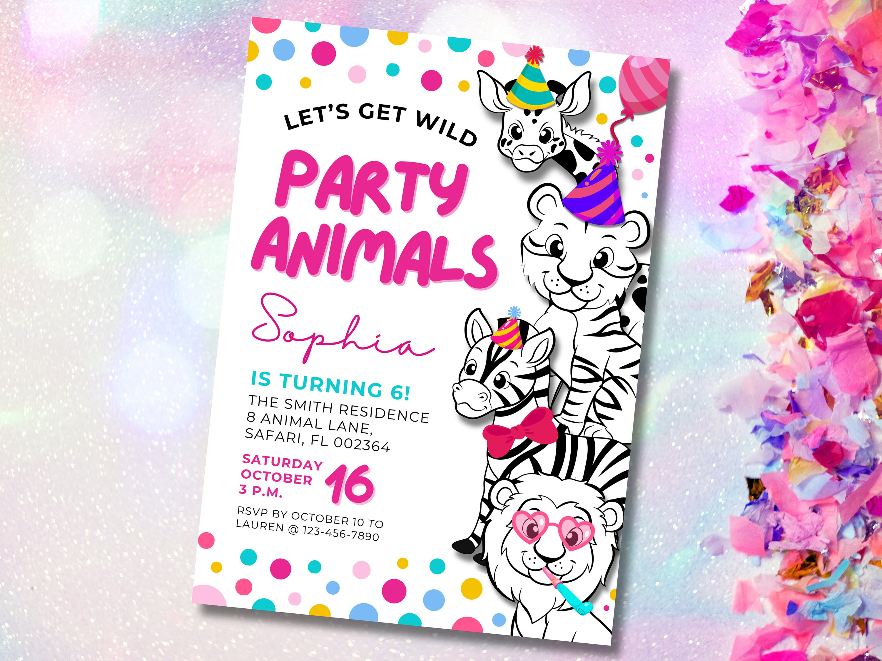 Editable Party Animals Birthday Invitation Safari Animals Birthday ...