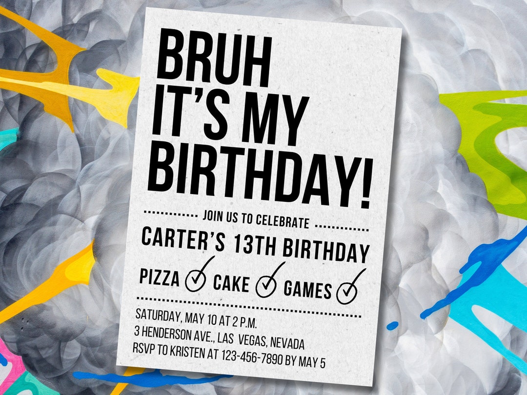 Editable BRUH Birthday Invitation, Bro Party Invitation, Dude Birthday ...