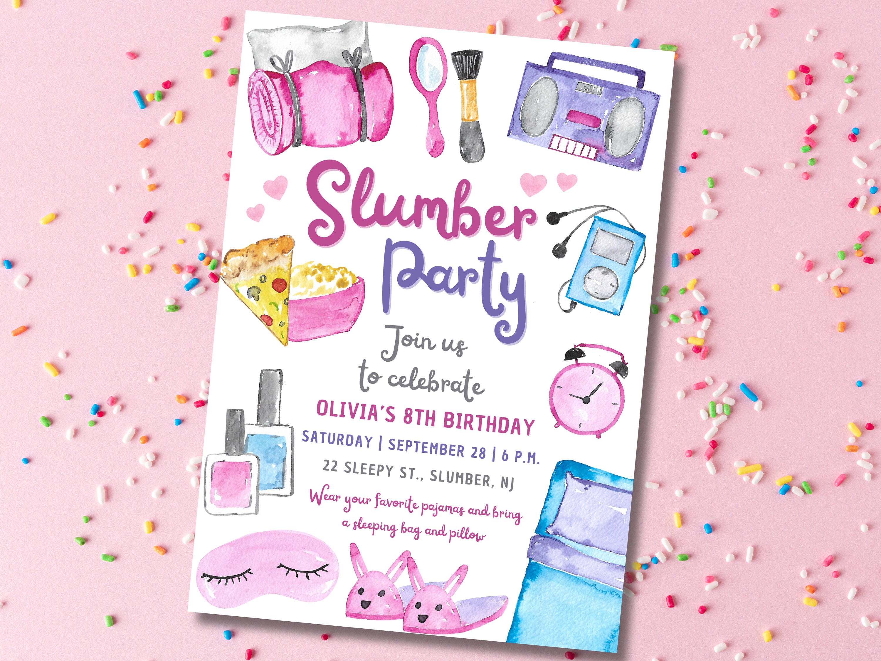 Editable Slumber Birthday Party Invitation Sleepover Birthday Party ...
