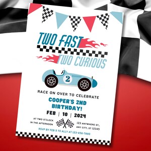 Editable Blue Race Car Birthday Invitation, Racing Birthday Invitation ...