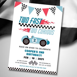 Editable Blue Race Car Birthday Invitation, Racing Birthday Invitation ...