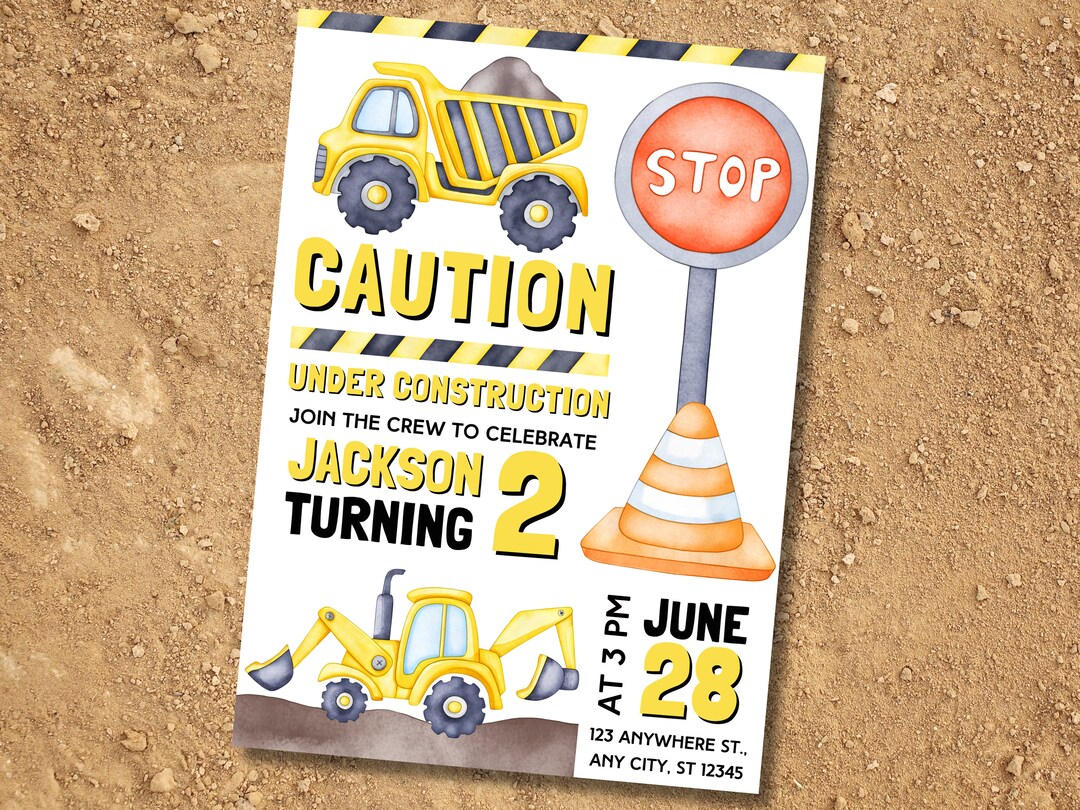 Editable Construction Invitation, Construction Party Invite, Dump Truck ...