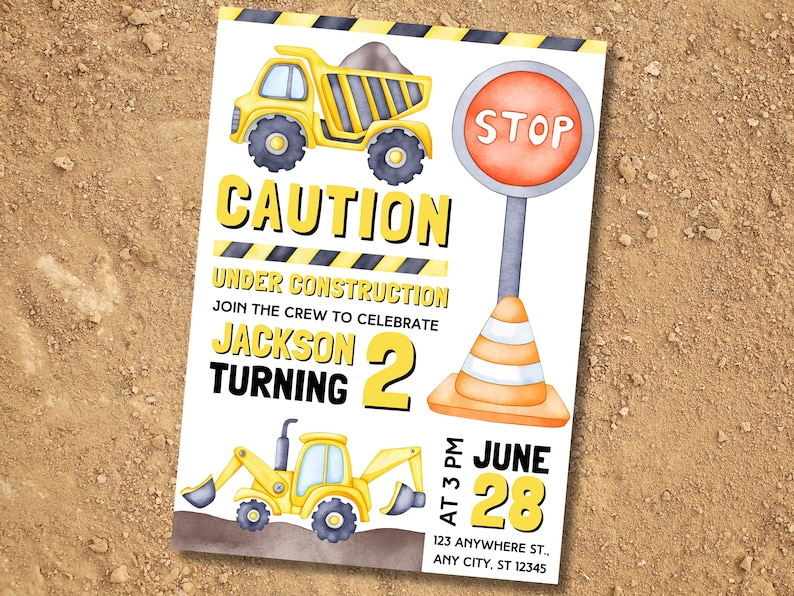 Editable Construction Invitation, Construction Party Invite, Dump Truck ...