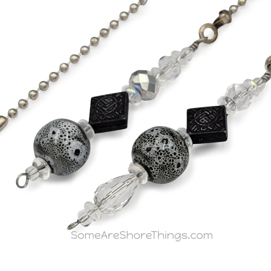 Ceiling Fan and Light Pull Chain Set With Gray and Black Ceramic Accent ...