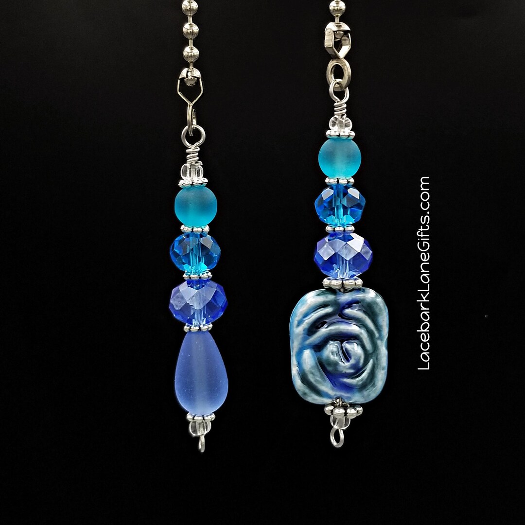 Blue Ceramic Flower Ceiling Fan Pull Chain Set: Beaded Light Pull - Etsy
