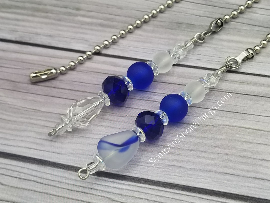 Blue & White Beaded Fan Pull: Coastal Decor - Etsy