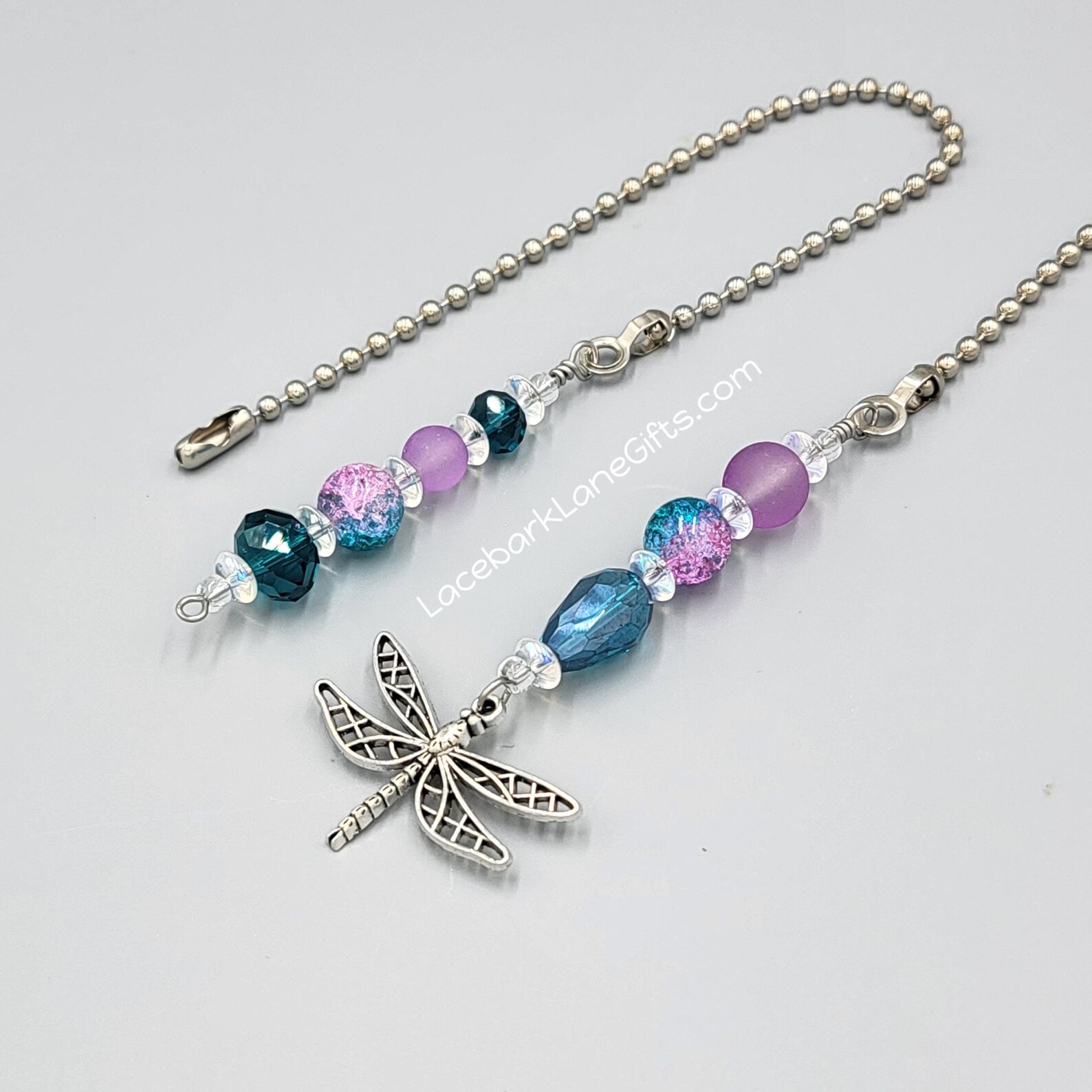 Dragonfly Ceiling Fan and Light Pull Chain Set, Teal and Purple Glass ...