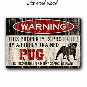 Pug Sign,funny Metal Signs,dog Warning Sign,funny Dog Sign,protected By ...