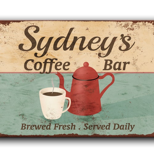 Coffee Bar Sign Vintage Design Personalized - Etsy
