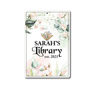 Personalized Library Sign - Custom Library Sign - Floral Home Library ...