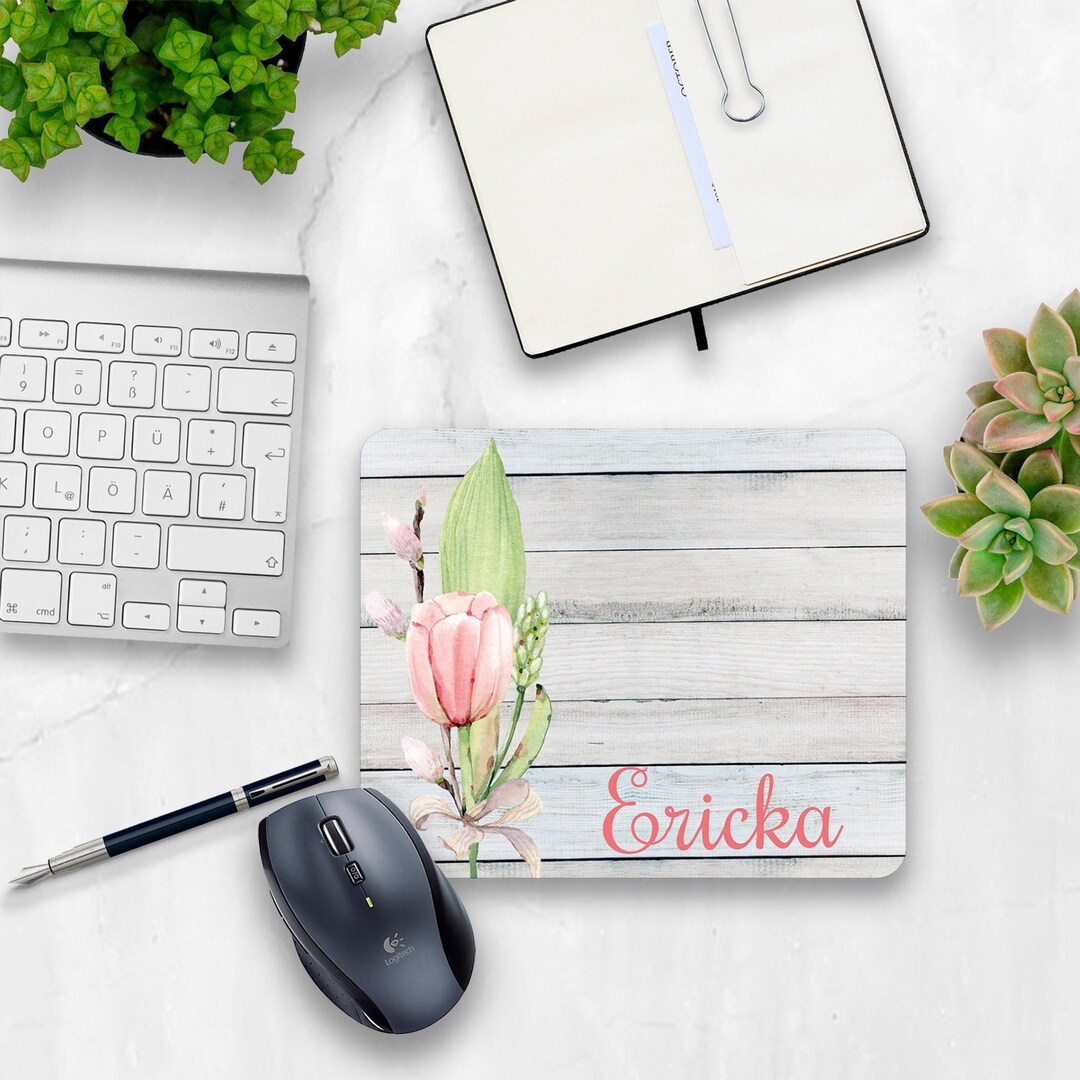 Rustic Floral Personalized Mouse Pad With Tulip, Staff Appreciation ...