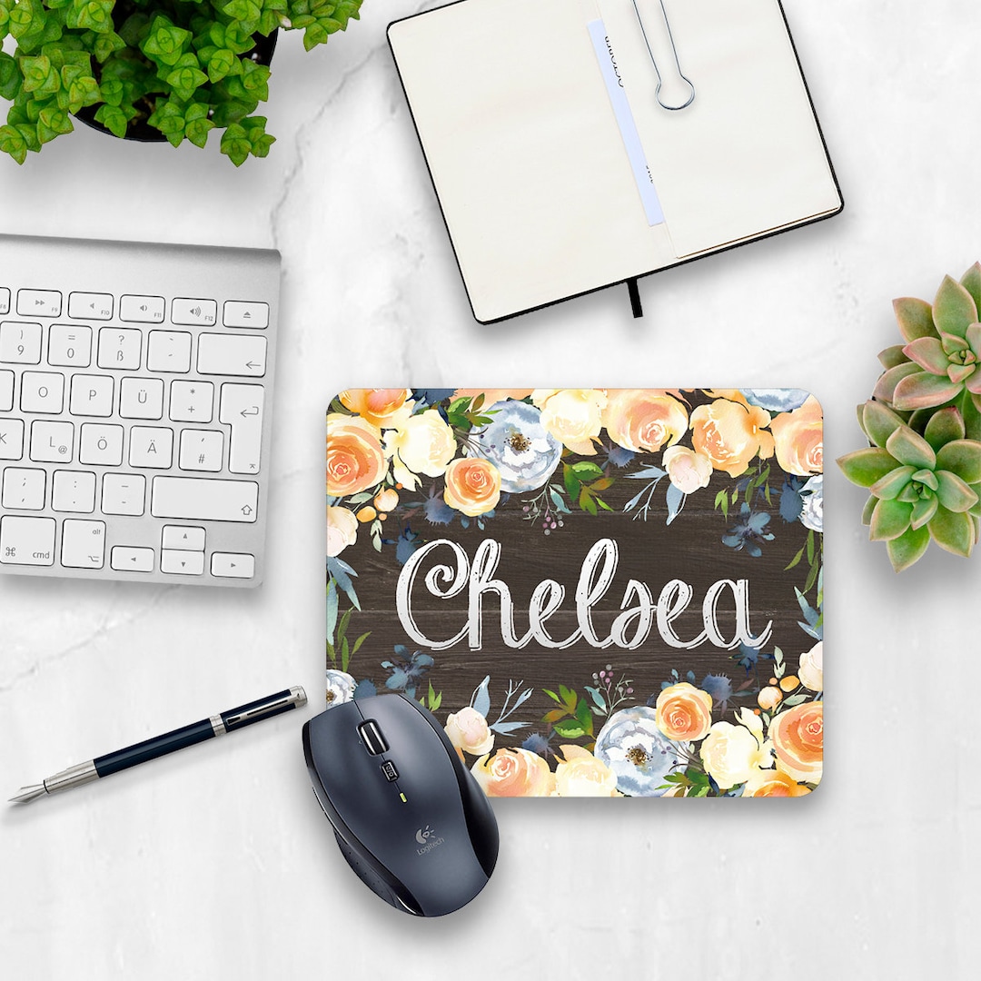 Floral Mouse Pad| Rustic Office| Peach and Blue| Country Office Decor ...