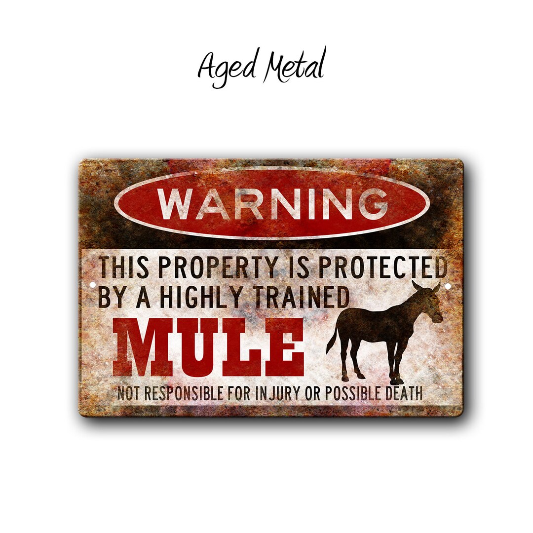 Funny Mule Warning Metal Sign Farm Decor - Property Protected by a ...