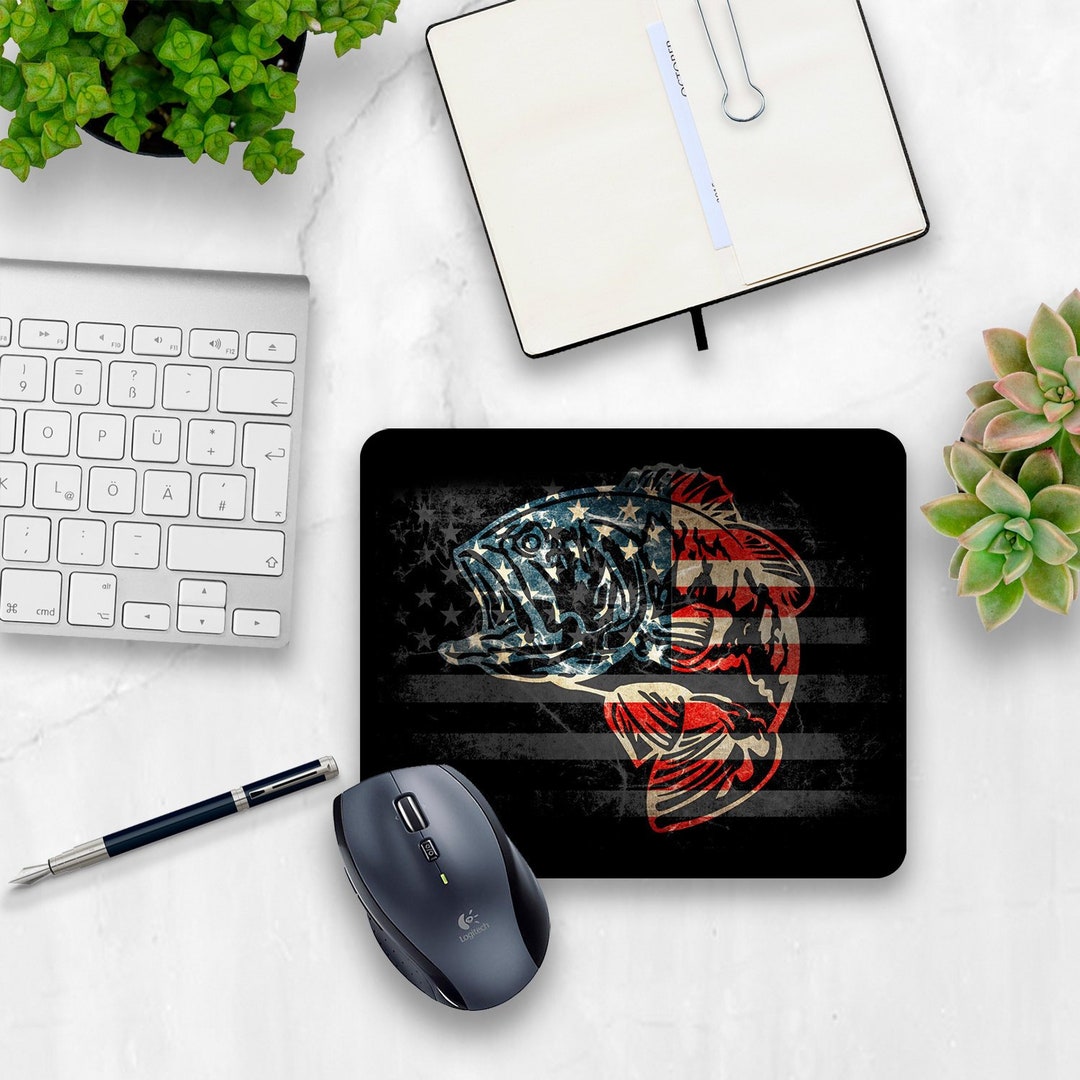 American Flag Fish Mouse Pad, Distressed Flag Bass Mouse Pad, Fishing ...