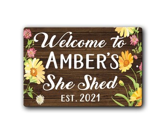 Personalized She Shed Sign, She Shed Gift, Pink Boots Flowers Custom ...