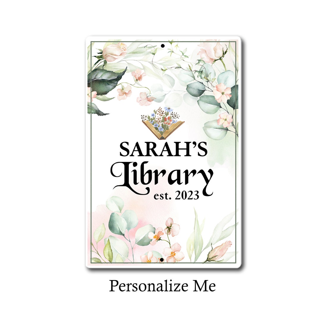 Personalized Library Sign - Custom Library Sign - Floral Home Library ...