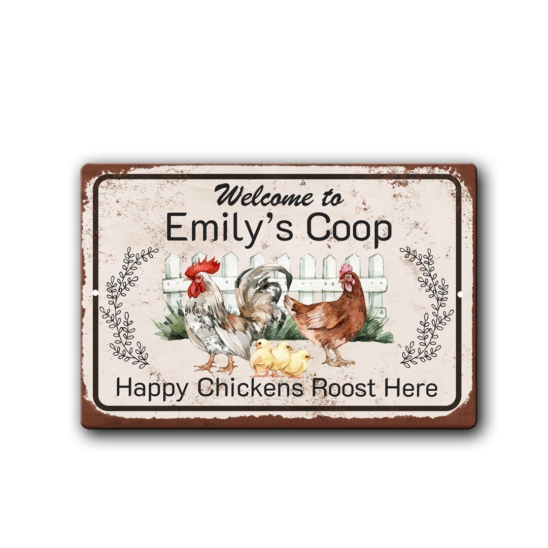 Custom Name Chicken Coop Sign - Vintage Rust Styled Chicken Coop Decor ...
