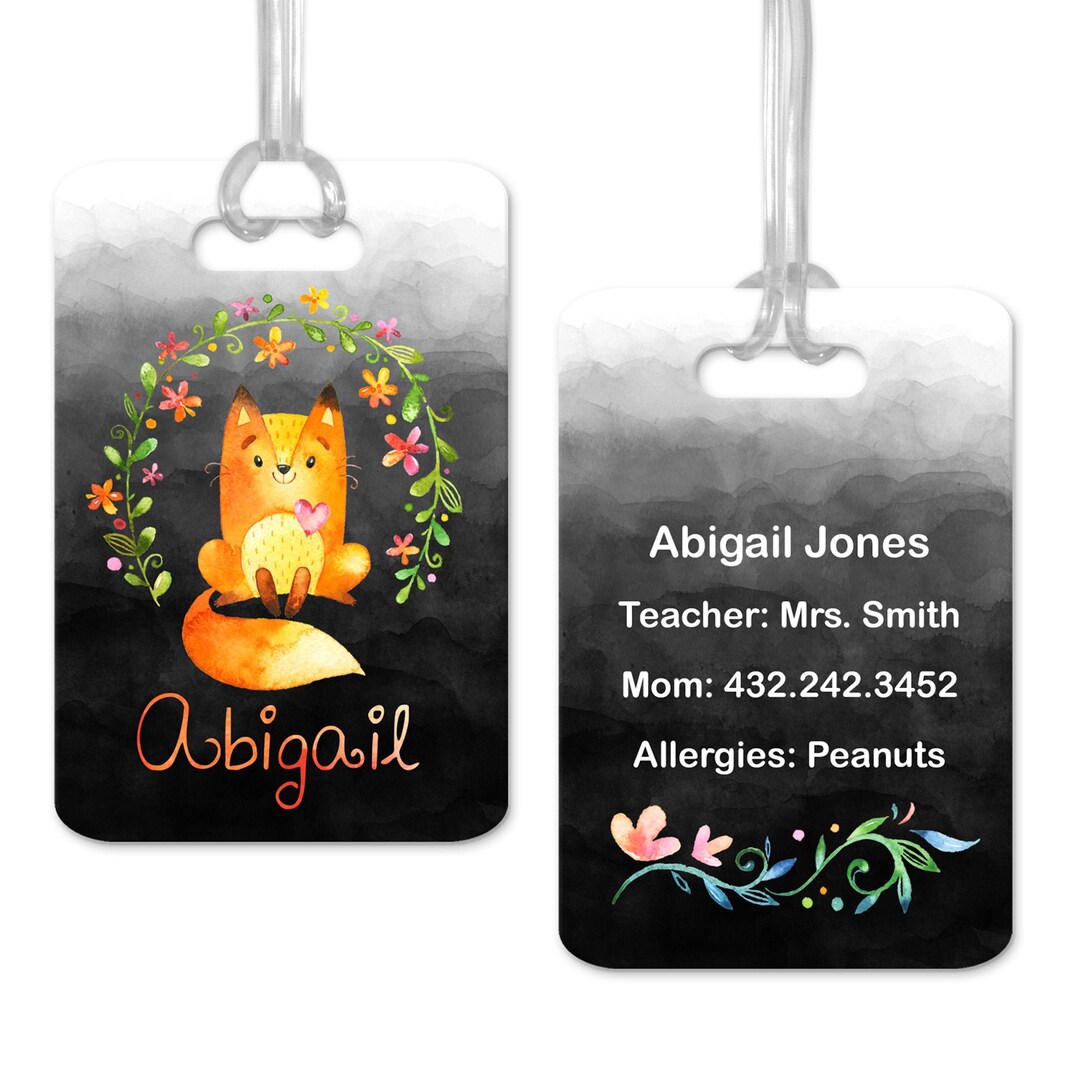Fox Backpack Tag, Kids Bag Tag Back to School Name Tag, Personalized ...