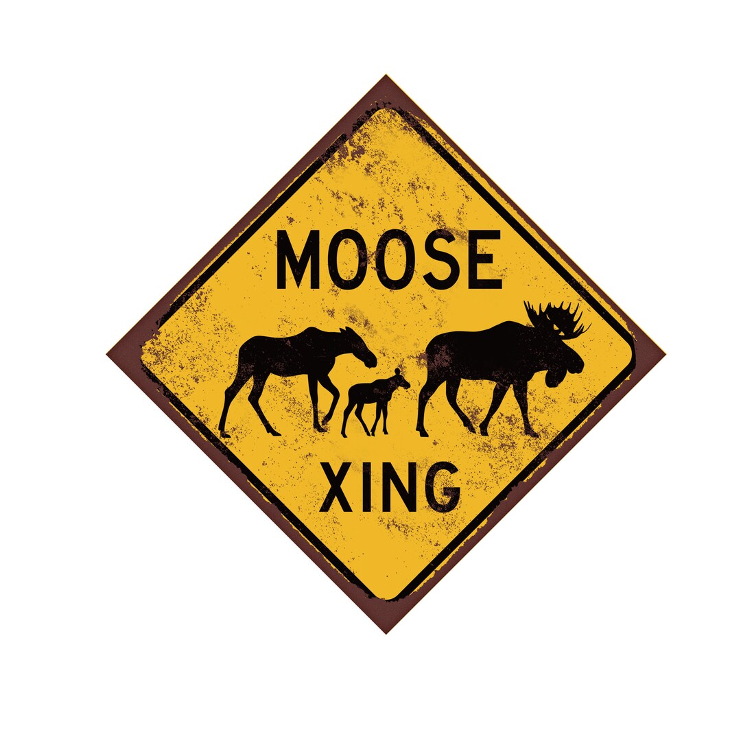 Moose Crossing Caution Sign - Moose Family Rustic Cabin Décor - Rusted ...
