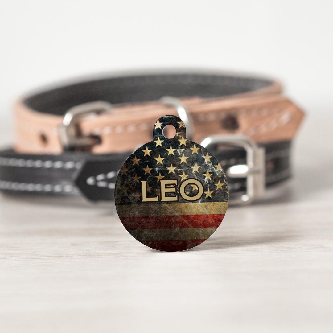 Personalized Grunge American Flag Pet Tag - Custom Pet ID Tag - Merica ...